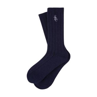 Sporty & Rich Femme, Sous-v&ecirc;tements, Bleu, Taille: ONE Size Ribbed Embroidered Logo Socks