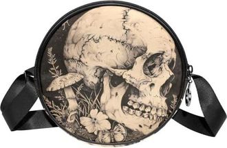 Generic Sac &agrave; bandouli&egrave;re circulaire pour femme, motif t&ecirc;te de mort, champignon, papillon, petit sac &agrave; bandouli&egrave;re avec fermeture &eacute;clair, bretelles r&eacute;glables,