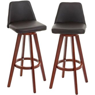 Hhg 2er-Set Barhocker HHG-569, Barstuhl Tresenhocker, Holz Kunstleder drehbar MVG-zertifiziert braun