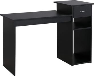 Yaheetech Computertisch Schreibtisch mit Ablage, Bürotisch Arbeitstisch Laptoptisch für Arbeitszimmer Büro Ordner Akten schwarz