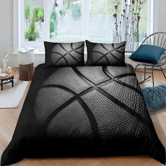 Generic Basketball Bettwäsche 140x200 Schwarzer Ball Bettwäsche Set, 3D Bettbezug Set Weich Microfaser Bettbezüge 3 Teilig Sport Wendebettwäsche für Kinder Er