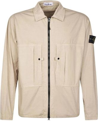Stone Island Homme, Vestes, Beige, Taille: M Logo Patch Jacket