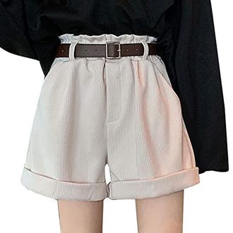 Generic Short Femme en Velours CôTelé Couleur Unie Mode Short Chic Et Elegant Taille Haute avec Ceinture Short Bermuda LéGer Et Respirant DéContractéE DéTé Ex