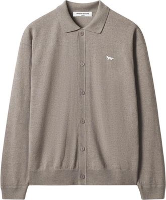 Maison Kitsun&eacute; Profile Fox Comfort Polo Cardigan - - Knitwear - Herren - Beige - L