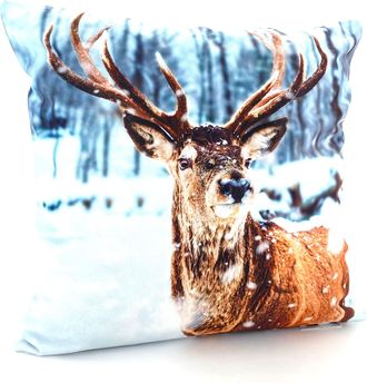 Heimtexland Dekokissen Bezug Winter Tiere Foto Digitaldruck Kuschelige Velour Kissenhülle 40x40 Deko Kissen Typ831 Hirsch