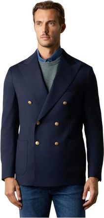 Brooks Brothers Homme, Vestes, Bleu, Taille: 3XL Blazer Crois&eacute; en Laine Vierge avec Boutons Dor&eacute;s