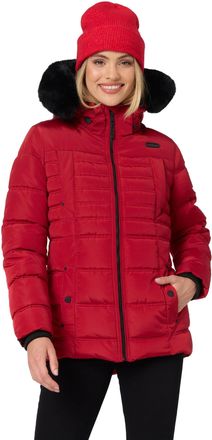 Navahoo Damen Winterjacke (XS-XXL) - Kapuze & Fell abnehmbar, Wasserabweisend - Steppjacke, Warme Jacke Frauen, Teddyfell innen - B992 (XS, Rot)