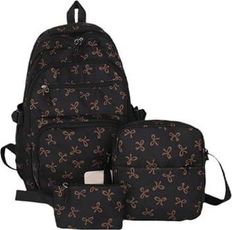Generic Sac &agrave; dos en nylon esth&eacute;tique avec noeud pour femme - Joli sac &agrave; dos kawaii avec motif noeud, marron, A