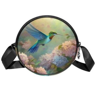 Generic Petit sac &agrave; bandouli&egrave;re circulaire pour femme, motif colibri floral, petit sac &agrave; dos &agrave; bandouli&egrave;re avec fermeture &eacute;clair, bretelles r&eacute;glables, sac &agrave; m