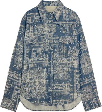 A Paper Kid Femme, Blouses et Chemises, Bleu, Taille: 46 FR Chemise en m&eacute;lange de lin &agrave; imprim&eacute; bandana