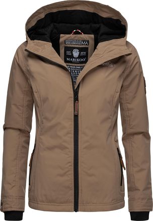 Marikoo leicht gefütterte Damen Übergangsjacke kurz Outdoor-Jacke mit Jersey-Innenfutter und großer Kapuze Brombeere Taupe Gr. XXL