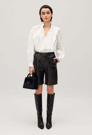 Claudie Pierlot Schwarze Leder-Bermuda