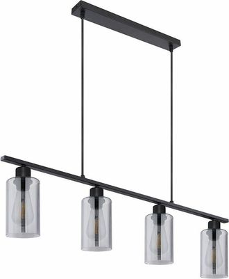 ETC Shop Hängeleuchte Pendellampe Metallhängeleuchte Metall Balken 3 Balken schwarz matt, Glaslampenschirm rauch Design, 4x E27, LxBxH 98 x 14 x 120 cm