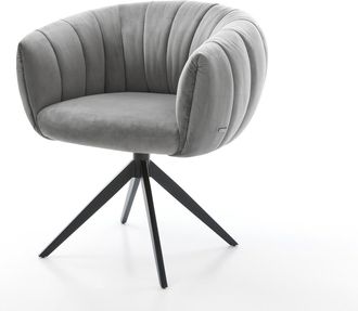 DELIFE Drehstuhl Jada-Flex Samt Grau Kreuzgestell breit Schwarz 360&deg; drehbar Wippfunktion Taschenfederkern, Esszimmerst&uuml;hle