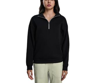 Generic Pull en molleton de coton doubl&eacute; avec demi-fermeture &eacute;clair pour femme, pull en polaire &agrave; demi fermeture &eacute;clair, v&ecirc;tements de mode dautomne 2026, Noir