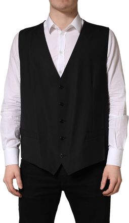 Dolce & Gabbana Mens Black Wool Single Breasted Waistcoat Vest Virgin Elastane Clothing