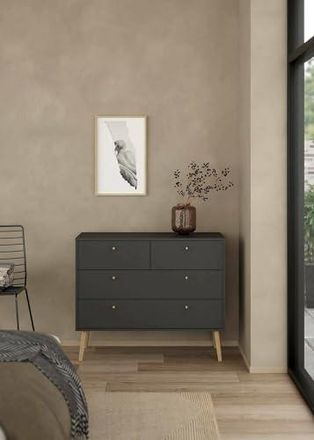 Dmora Kommode Tiffany, Mehrzweckkommode, Schlafzimmerkommode, Schrank mit Schubladen, 99x39 h82 cm, Grau