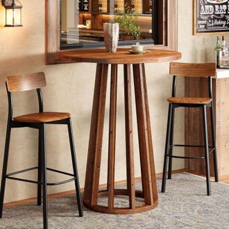 Tribesigns Tribesigns Table de Bar Ronde avec Pieds en Bois Massif, Table bistrot de 95 cm de Style Rustique, pour la Salle &agrave; Manger, Le caf&eacute;, Le Salon ou Le