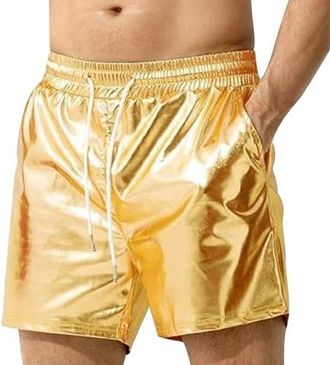 Generic Short métallique pour homme 12,7 cm avec taille élastique et cordon de serrage brillant tenue holographique disco short, doré, XXL