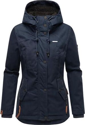 Marikoo Bikoo Veste dhiver en Coton pour Dame avec Capuche Marine avec Fourrure Noire XL