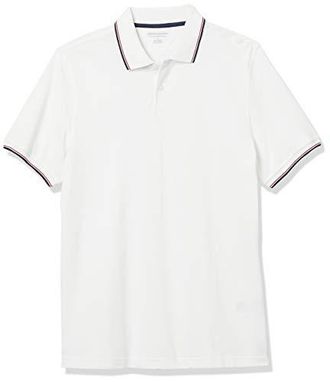 Amazon Essentials Polo en Coton Piqué Coupe Ajustée Homme, Blanc Thin Stripe, S
