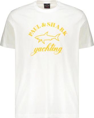 Paul & Shark Homme, Tops, Blanc, Taille: 2XL T-shirt en jersey de coton avec imprim&eacute;s graphiques