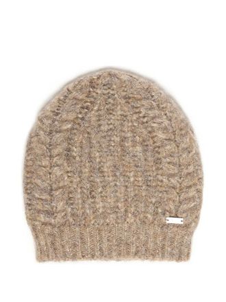 Fay Gerippte Beanie mit Logo-Schild - Nude
