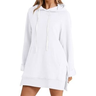 Generic Robe d&eacute;t&eacute; pour femme - Robe confortable avec imprim&eacute; de No&euml;l - Pull &agrave; capuche &agrave; manches longues - Robe midi &agrave; manches longues avec poches, Blanc., XXL