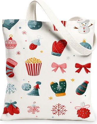 Generic Sacs fourre-tout en toile de No&euml;l avec motif de flocons de neige, sacs d&eacute;picerie r&eacute;utilisables, l&eacute;gers et lavables, blanc, 13x15 Inch