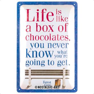 Nostalgic Art Retro Blechschild, 20 x 30 cm, Forrest Gump - Chocolate - Geschenk-Idee für Film-Fans, Original Lizenzprodukt (OLP), aus Metall, Vintage Design, Blech