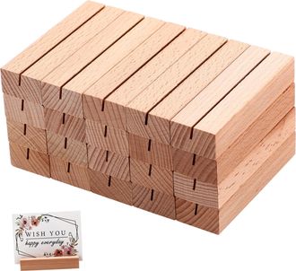 Cabilock 20 St&uuml;ck Teiliges Holz Platzkartenhalter mit Schr&auml;gem Schlitz Feine Buchenholz Basis Vielseitiger Tischkartenhalter f&uuml;r Fotos Visitenkarten Tischnumme