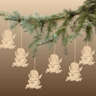 Weigla Baumbehang aus Holz original Erzgebirge I Christbaumschmuck I 6-teiliges Baumbehangset Motiv Engel I schöne Bastel- und Geschenkidee für Groß und Klei