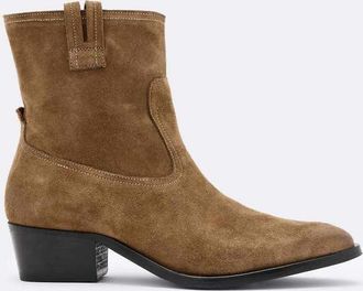 AllSaints Jura Wildleder-Stiefelette mit Rei&szlig;verschluss in Tabakbraun