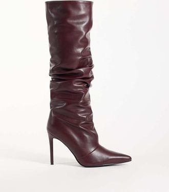 Simmi London Simmi London Saxon geraffte kniehohe Stiefel in Burgunderrot aus PU