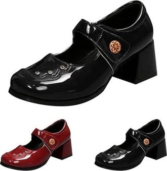 Generic Mary Jane Chaussures basses pour femme &agrave; talon bloc - Ballerines &eacute;l&eacute;gantes avec lani&egrave;res - Talons hauts - Chaussures &agrave; enfiler en cuir synth&eacute;tique - M
