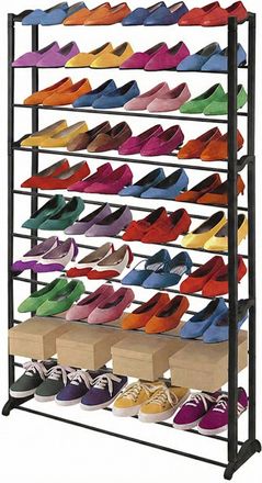 Mendler Schuhregal Schuhablage, Kunststoff, Metall Querstreben, f&uuml;r 40 Paar Schuhe - schwarz