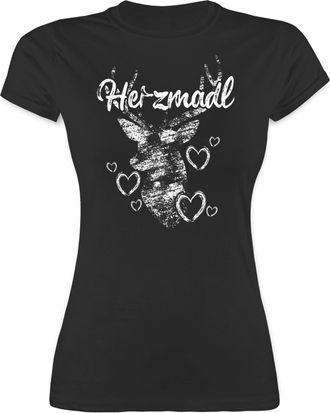 Shirtracer Shirt Damen - Kompatibel mit Oktoberfest - Herzmadl Hirsch - XXL - Schwarz - trachtenshirt Trachten t Shirts bayrische geweih Tshirt t-Shirt f&uuml;r Trach
