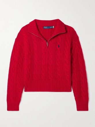 Polo Ralph Lauren Zopfstrickpullover Aus Einer Woll-kaschmirmischung - Rot