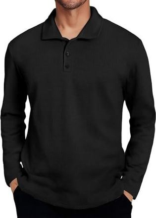 Generic WINWUQB Polo de travail basique &agrave; manches longues pour homme Coupe ajust&eacute;e Col l&eacute;ger D&eacute;contract&eacute; Mode Respirant Confortable Polos, Noir, XXL