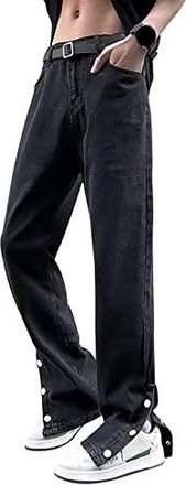 Generic Jean large pour homme avec poches, design robuste, décontracté, confortable pour le printemps et lhiver, Noir, 3XL