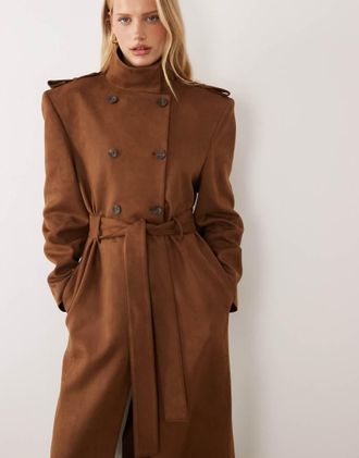 Asos Trench-coat en imitation daim &agrave; col chemin&eacute;e-Neutral