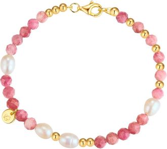 Glanzst&uuml;cke M&uuml;nchen Armband - Sterling Silber Armband Turmalin S&uuml;&szlig;wasser-Zuchtpe - Gr. 17 CM - in Gold - f&uuml;r Damen