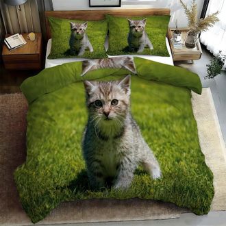 Generic Bettw&auml;sche 200x200 Minimalistisch Bettbezug 200x200 Katze Bettbezug mit 2 Kissenbez&uuml;ge 80x80cm, Bettw&auml;sche-Sets Microfaser mit Rei&szlig;verschluss b46