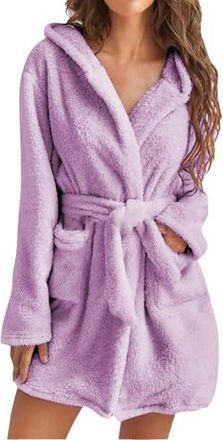 Generic Peignoir court pour femme avec capuche - Peignoir surdimensionn&eacute; - En tissu &eacute;ponge l&eacute;ger - V&ecirc;tement de d&eacute;tente moelleux - Peignoir court en polaire po