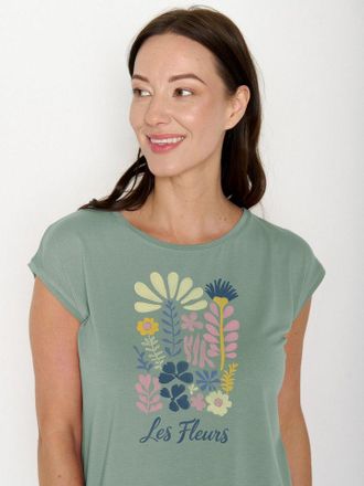 Greenbomb T-Shirt Timid Les Fleurs (1-tlg., 1) lockerer kurzer Schnitt, ohne &Auml;rmel, weicher Fall