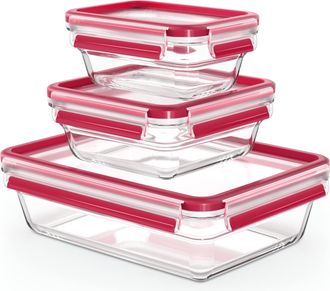 Emsa Clip & Close Glas Frischhaltedosen-Set, rechteckig, 0,45 u. 0,8 u. 2 L, 100 Prozent dicht, Glasbehälter spülmaschinen-, gefrier-, backofen-, mikrowell