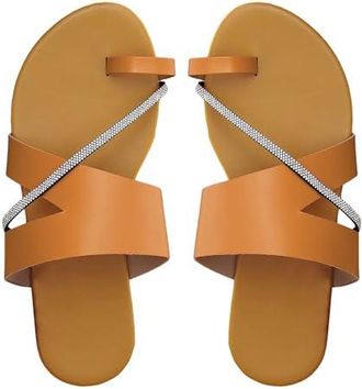 Generic Tongs pour femme - Noir - Sandales d&eacute;t&eacute; confortables - Pour la plage - Sandales d&eacute;contract&eacute;es creuses - Chaussures plates - Talon argent&eacute;, marron, 42 