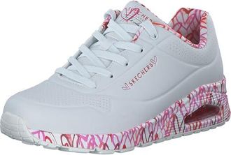 Skechers Baskets Uno Love pour Femme, Bordure en Maille Blanche Durabuck Rouge Rose, 41 EU