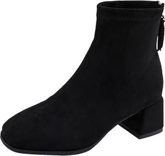 Generic Bottines confortables en daim synth&eacute;tique pour femme - Bout rond - Talon bloc bas - Fermeture &eacute;clair dans le dos - Chaussures d&eacute;contract&eacute;es pour lhive