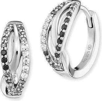 Engelsrufer Boucles doreilles créoles Yin Yang Infinity en argent sterling - serties de 44 pierres de zircone blanches à noires - Fermeture à clip - Sans nickel, 